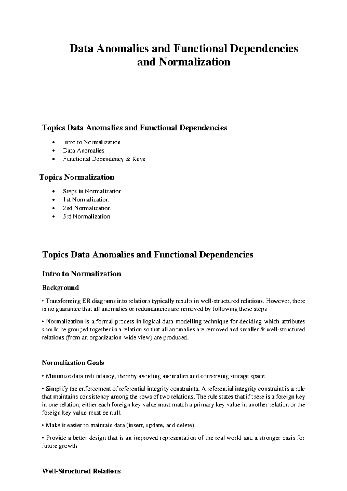 Normalization Concepts: Data Anomalies & Functional Dependencies (CS101 ...