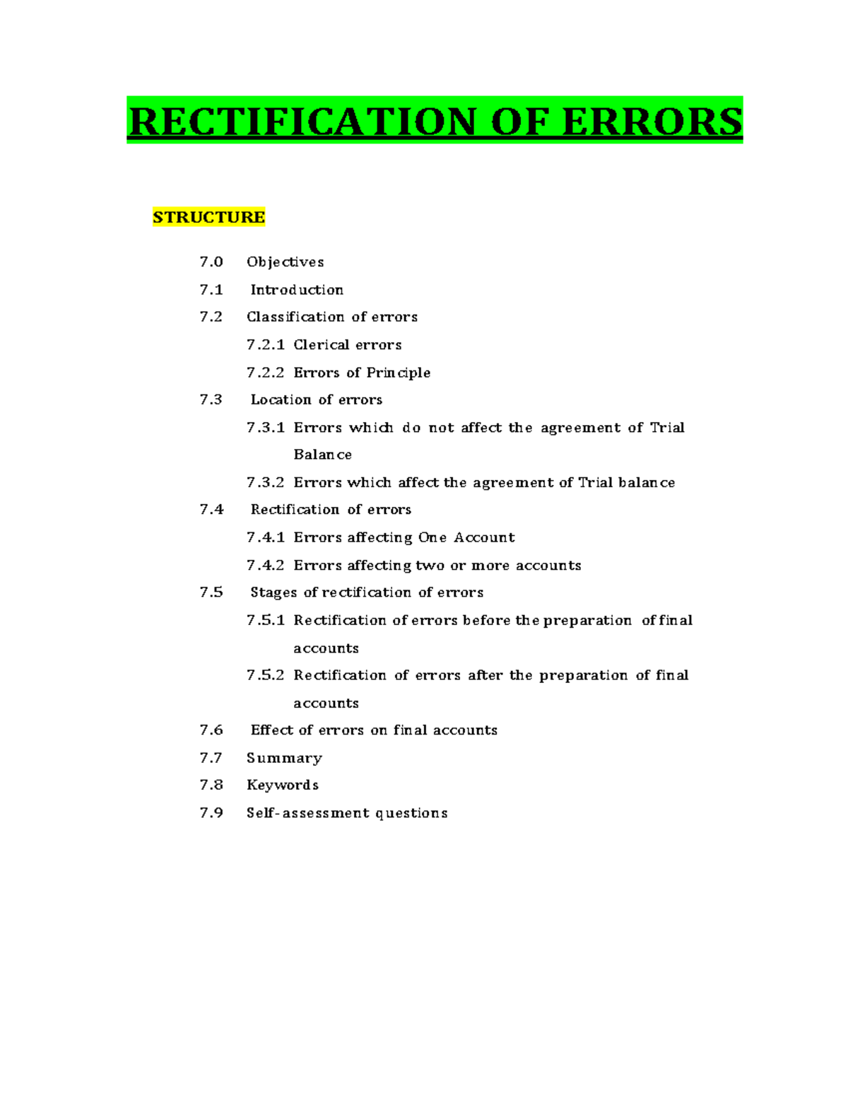 Rectification OF Errors - RECTIFICATION OF ERRORS STRUCTURE 7 Objectives 7 Introduction 7 - Studocu
