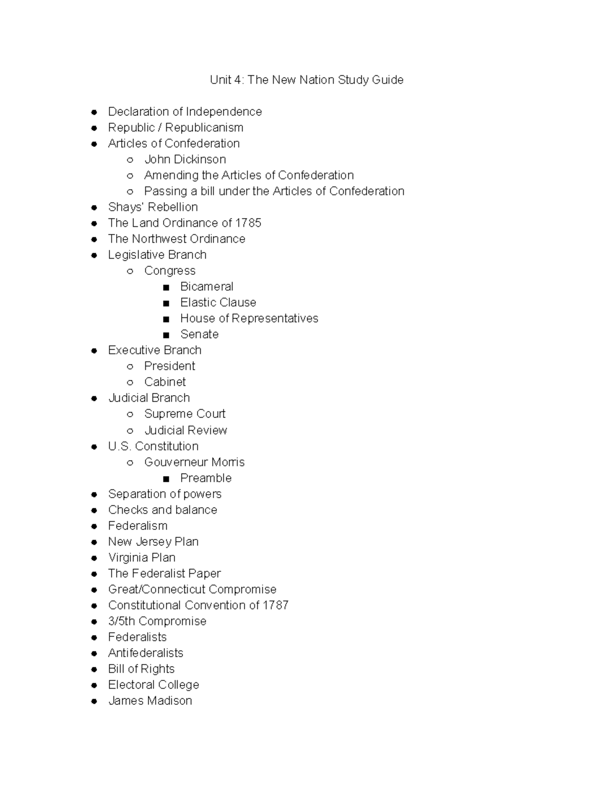 Unit 4 The New Nation Study Guide - Unit 4: The New Nation Study Guide ...