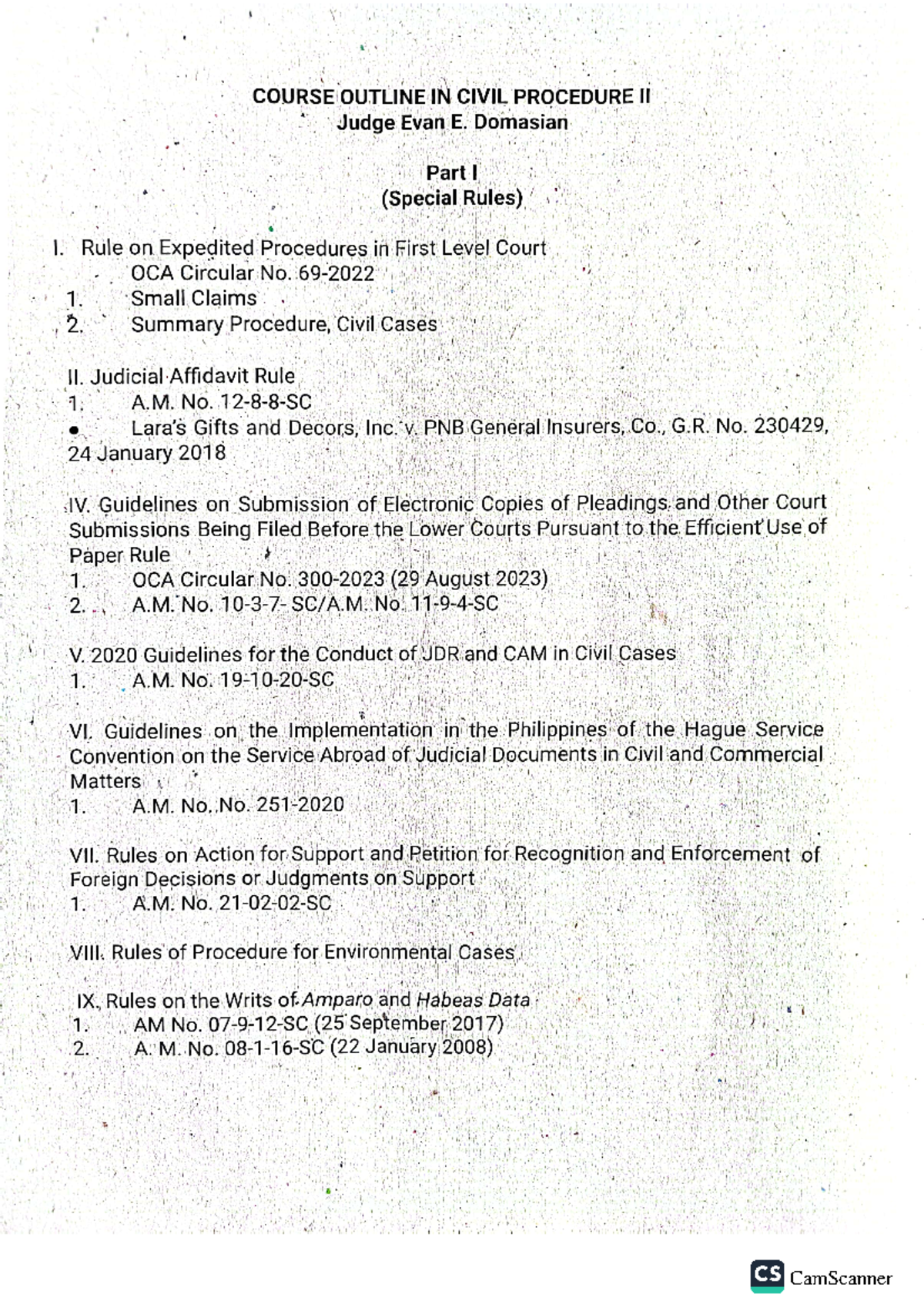 Civ Pro II Course Outline - Special Rules and Provisional Remedies ...