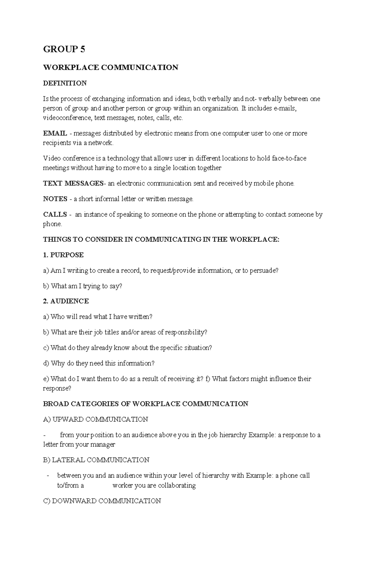 Workplace- Communication - GROUP 5 WORKPLACE COMMUNICATION DEFINITION ...