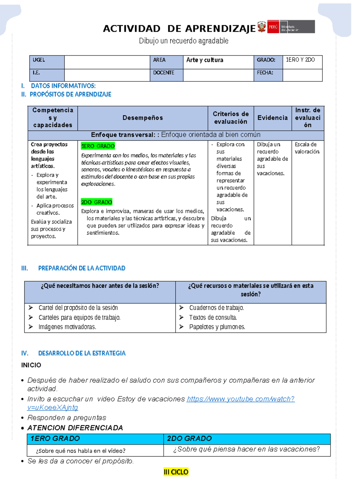 A y C - Dibujo de un Recuerdo Agradable - 1er y 2do Grado - Studocu