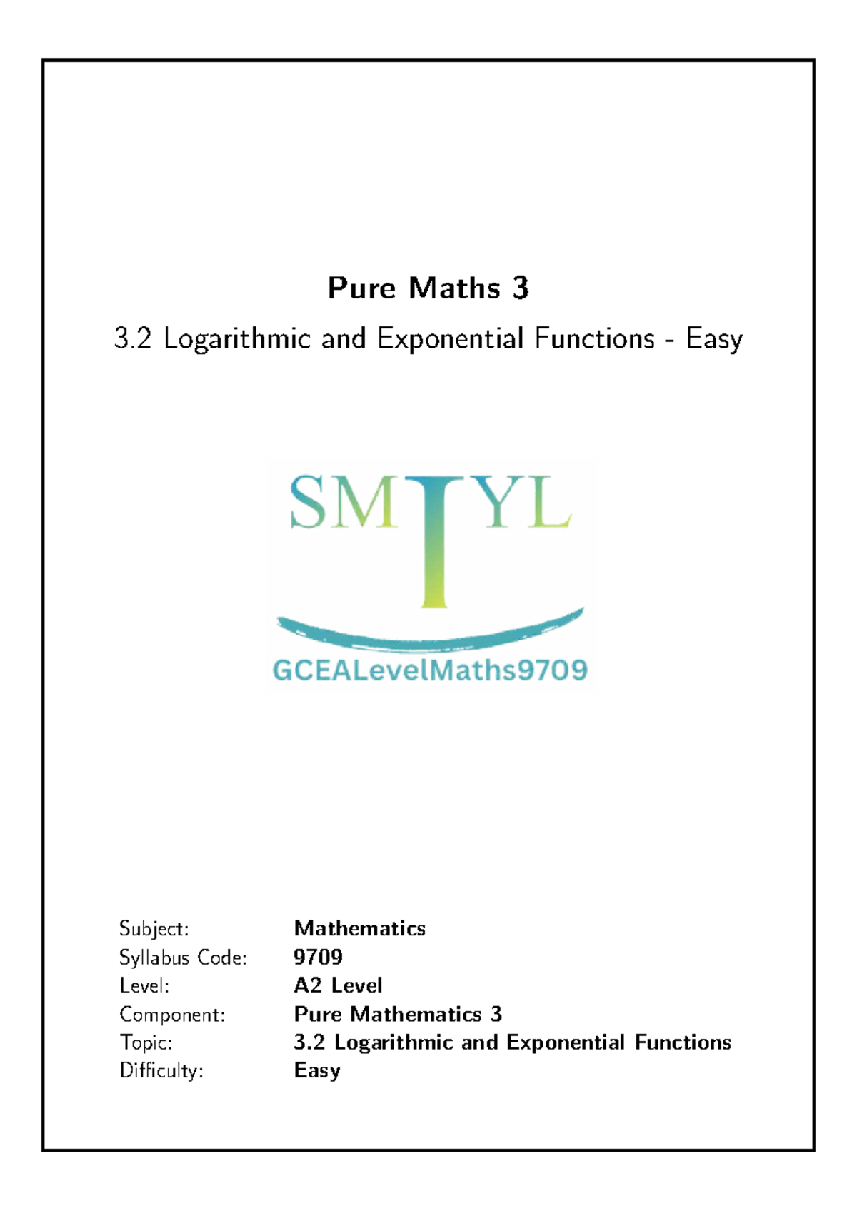 Pure Maths 9709 A2 Level: Logarithmic & Exponential Functions Guide ...