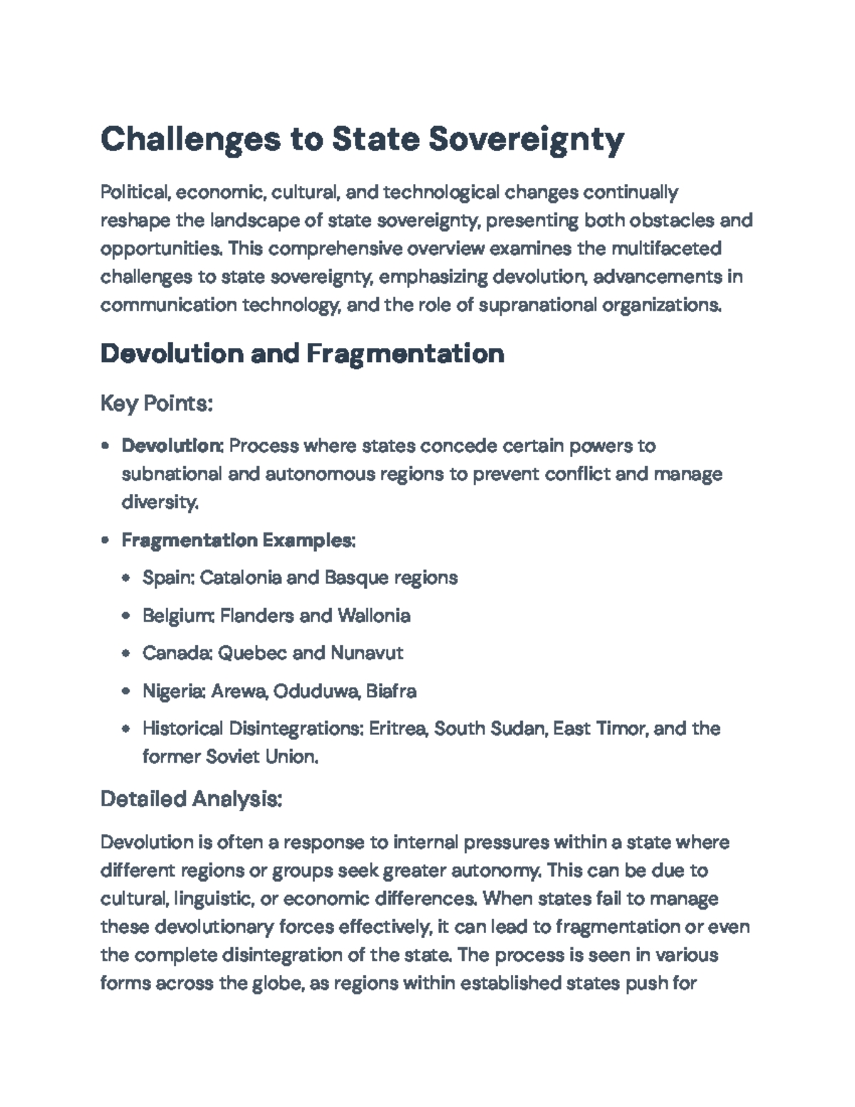 Challenges to State Sovereignty: Devolution, Tech & Global Governance - Studocu
