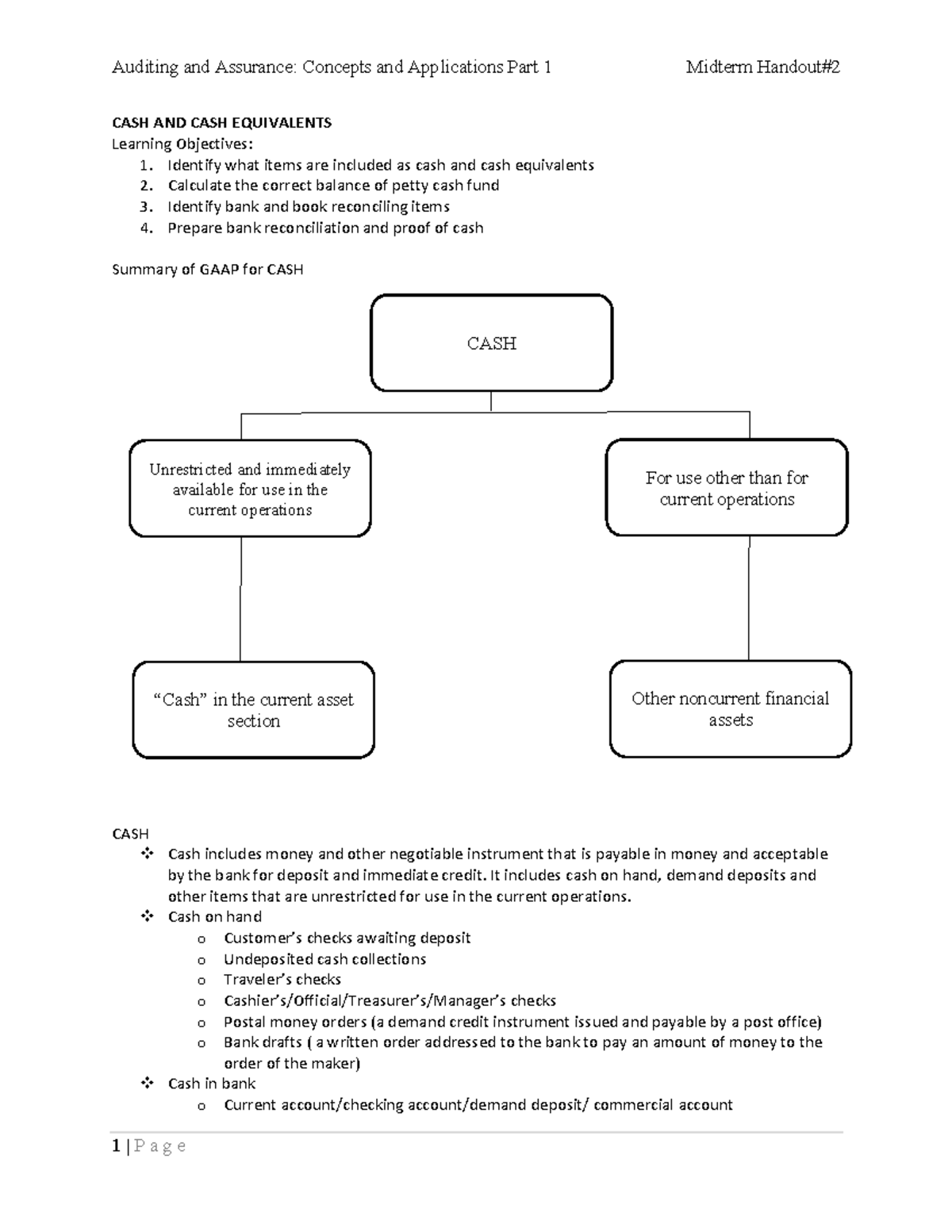 Auditing and Assurance: Concepts and Applications Part 1 Midterm - Cash and Cash - Studocu