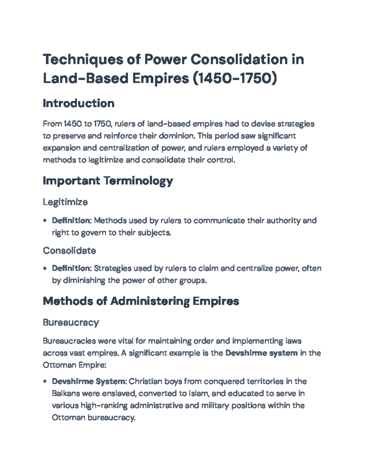 Techniques of Power Consolidation in Land-Based Empires (1450-1750 ...