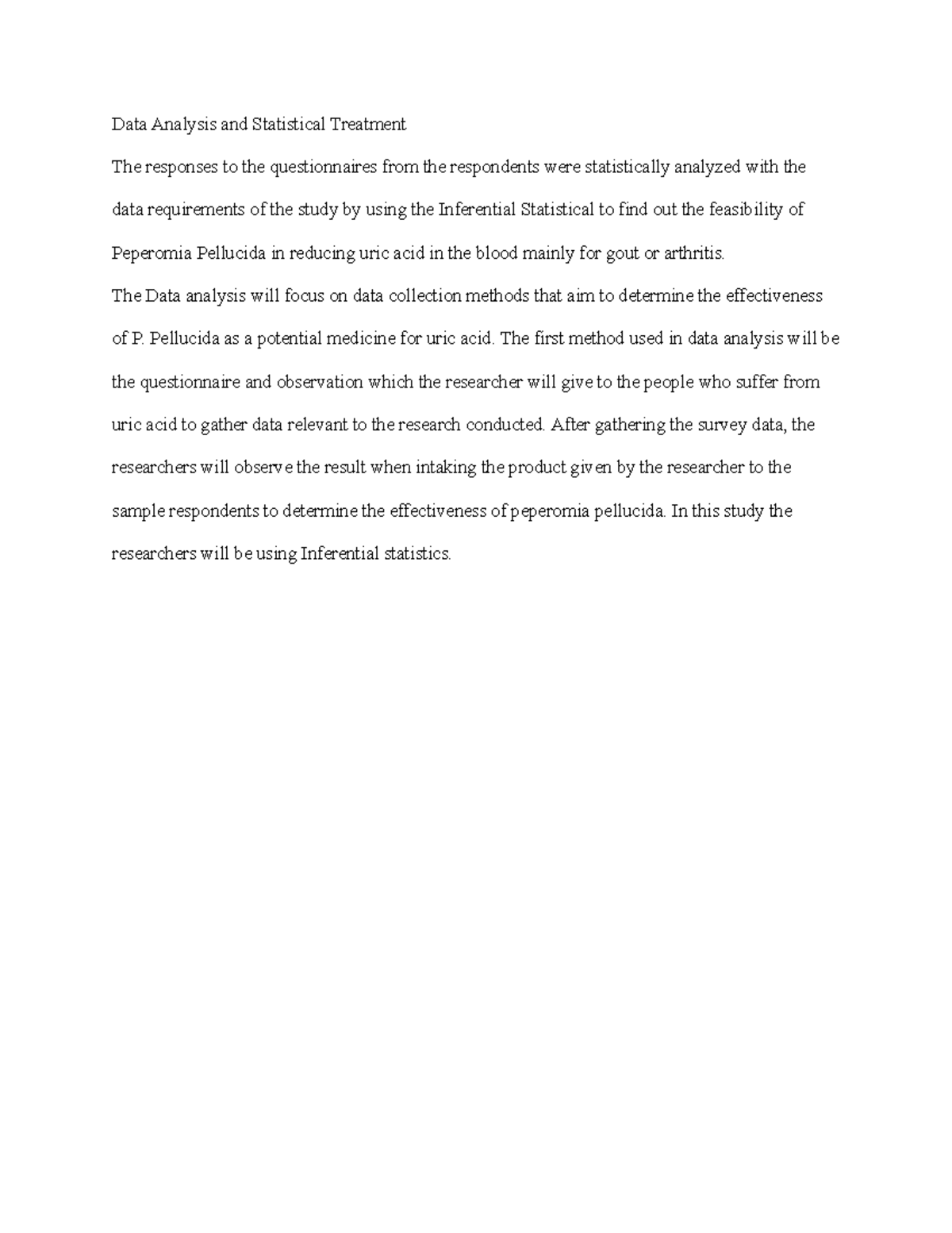 Data Analysis & Statistical Treatment for P. Pellucida Effectiveness ...