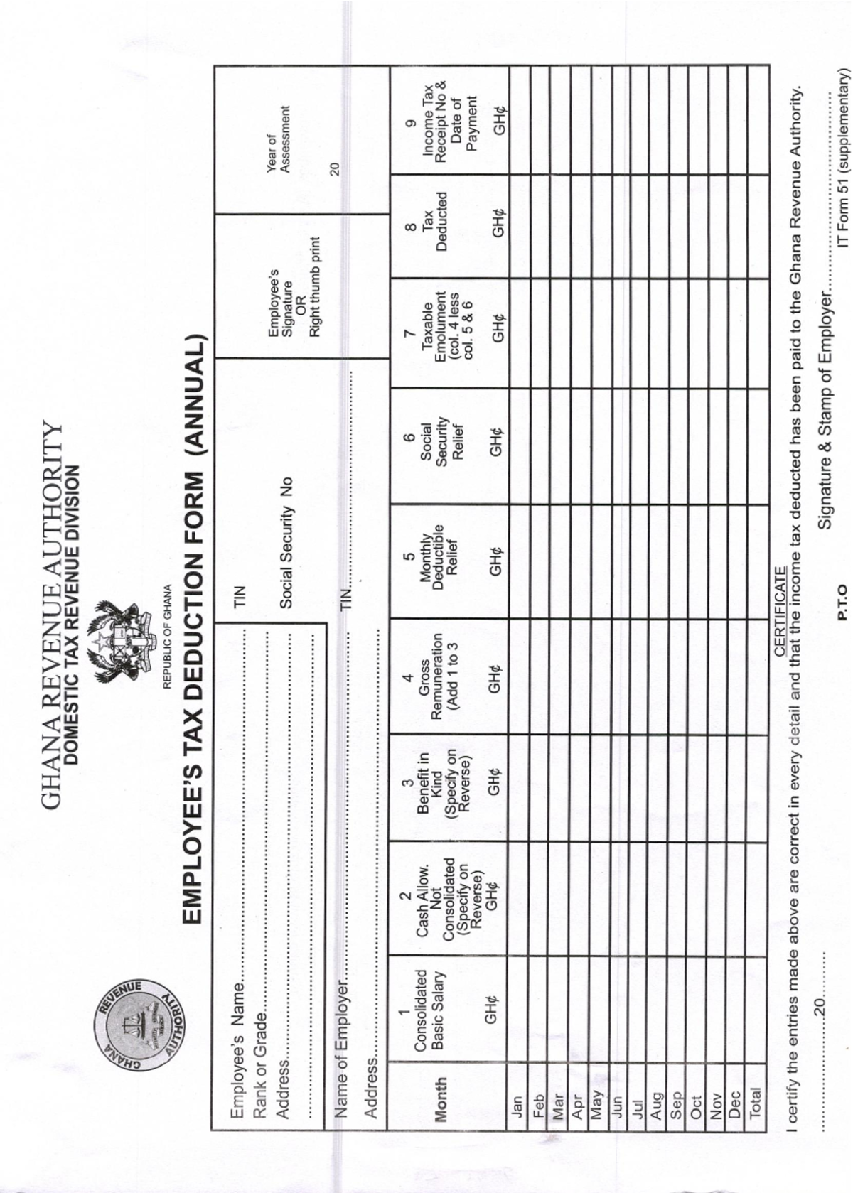 Annual Employees Tax Deduction Form 51 - Ghana Revenue Authority - Studocu
