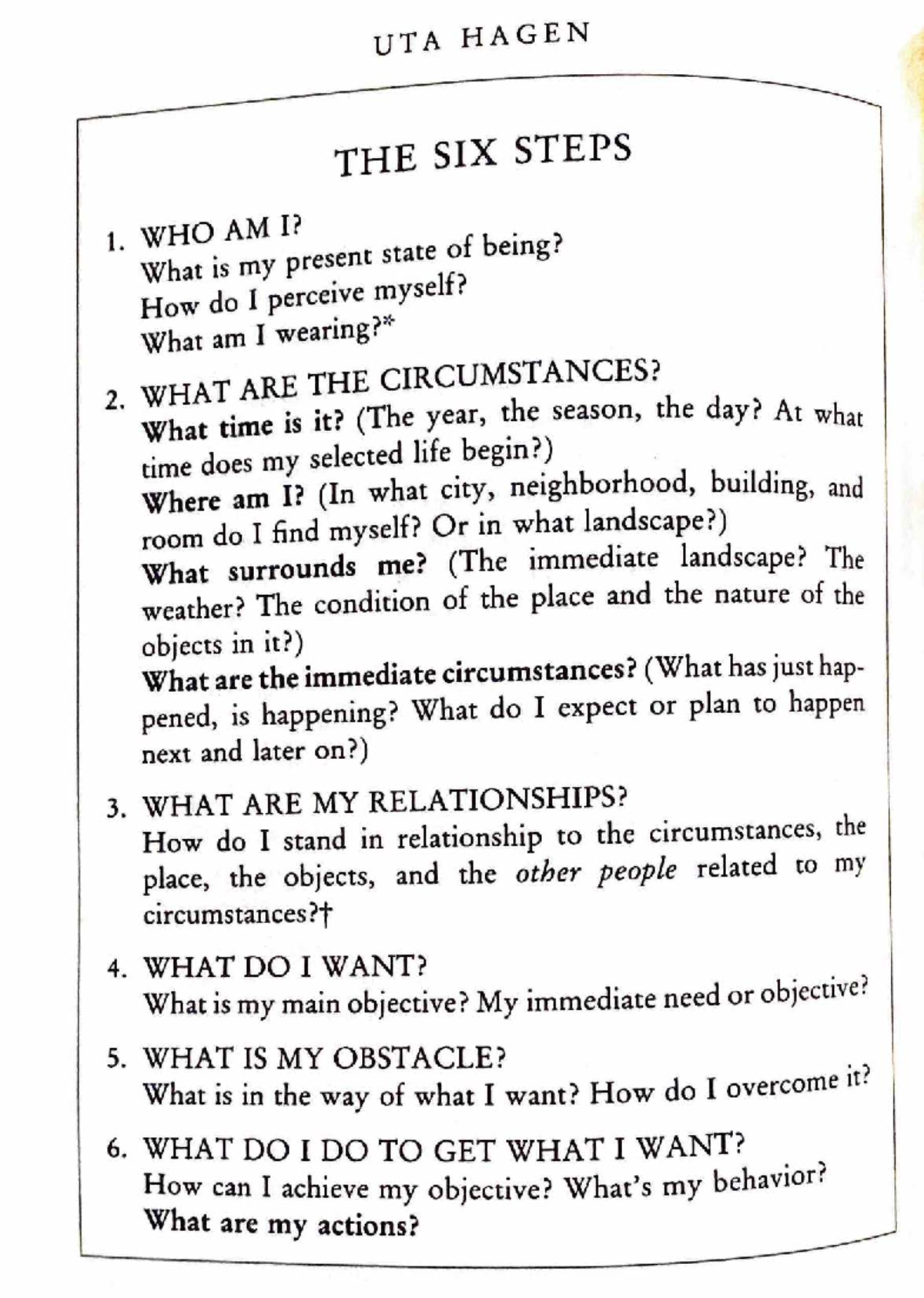 UTA HAGEN: The 6 Steps to Character Development - Studocu