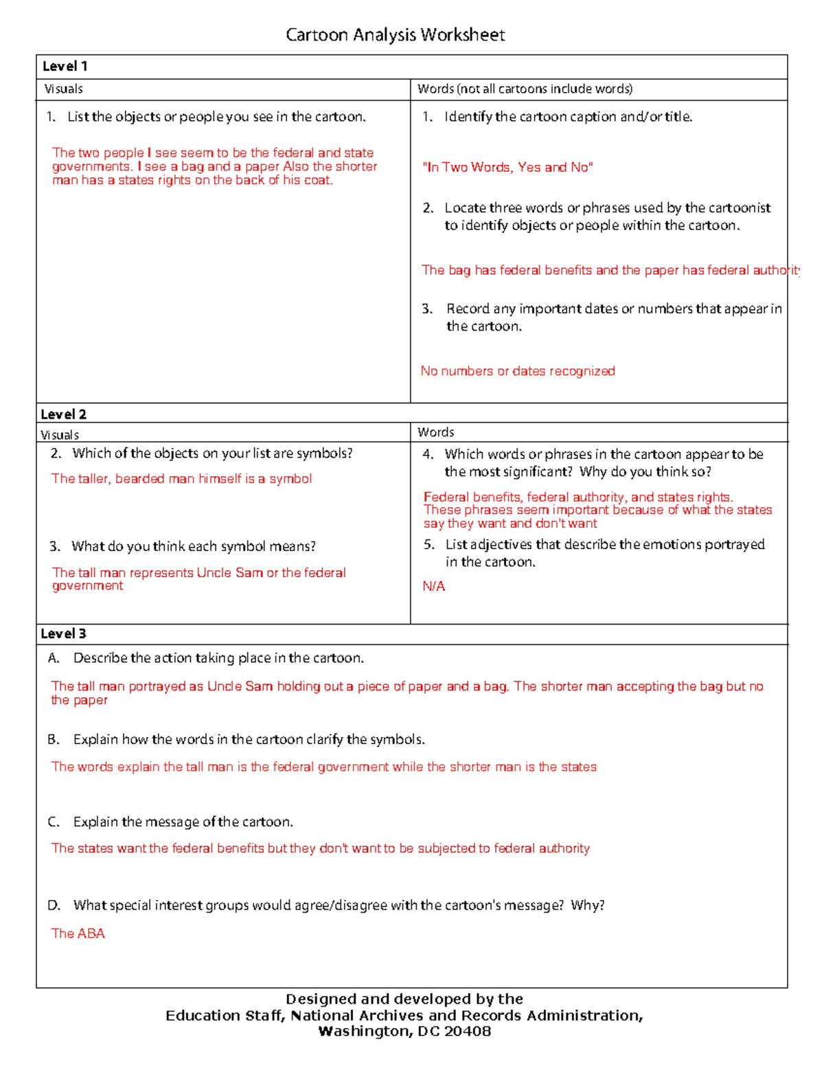 Cartoon Analysis Worksheet: Key Elements & Symbolism Insights - Studocu