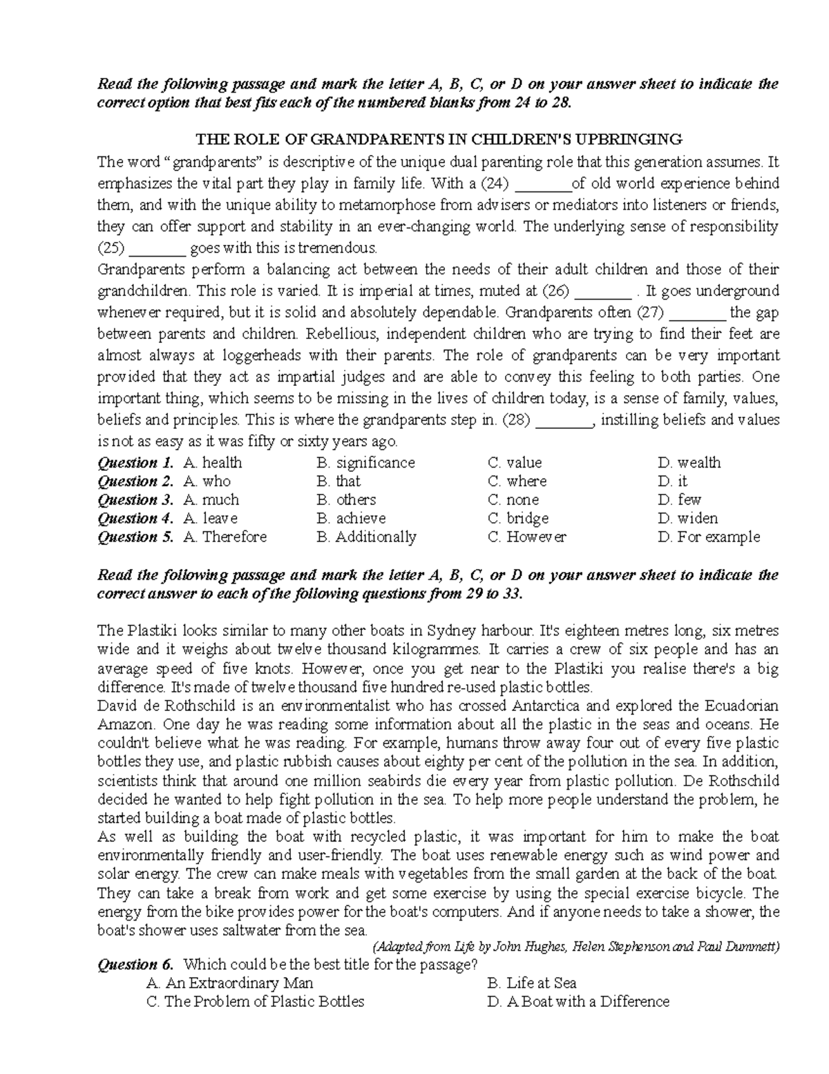 DE doc 01 - some practice passages for you to read - Read the following ...