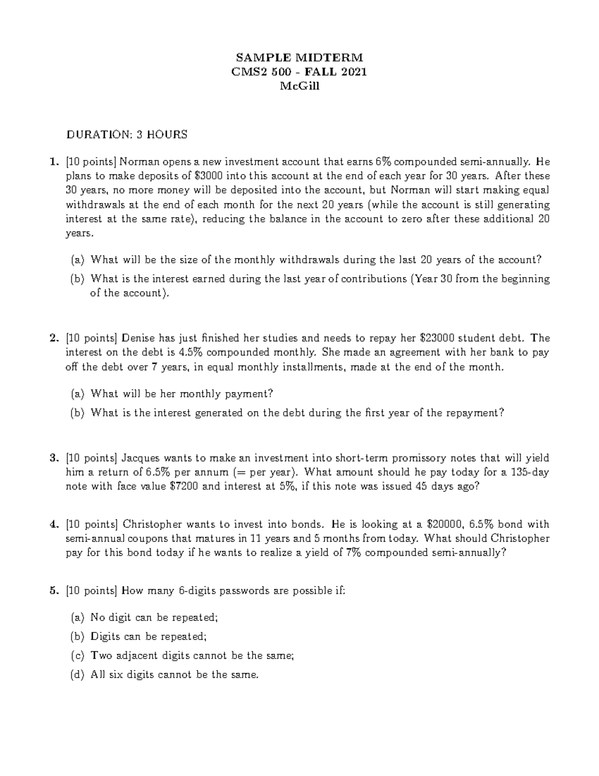 Sample Midterm 1 for CMS2 500 - Fall 2021 Exam Questions - Studocu