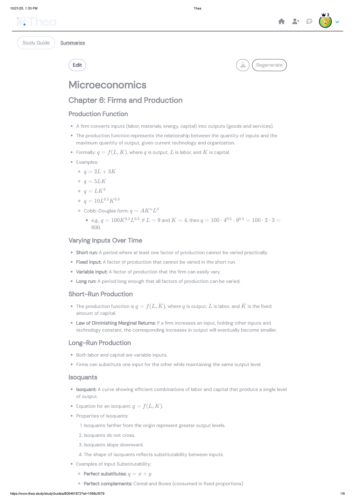Microeconomics Study Guide: Chapter 6 - Firms & Production - Studocu