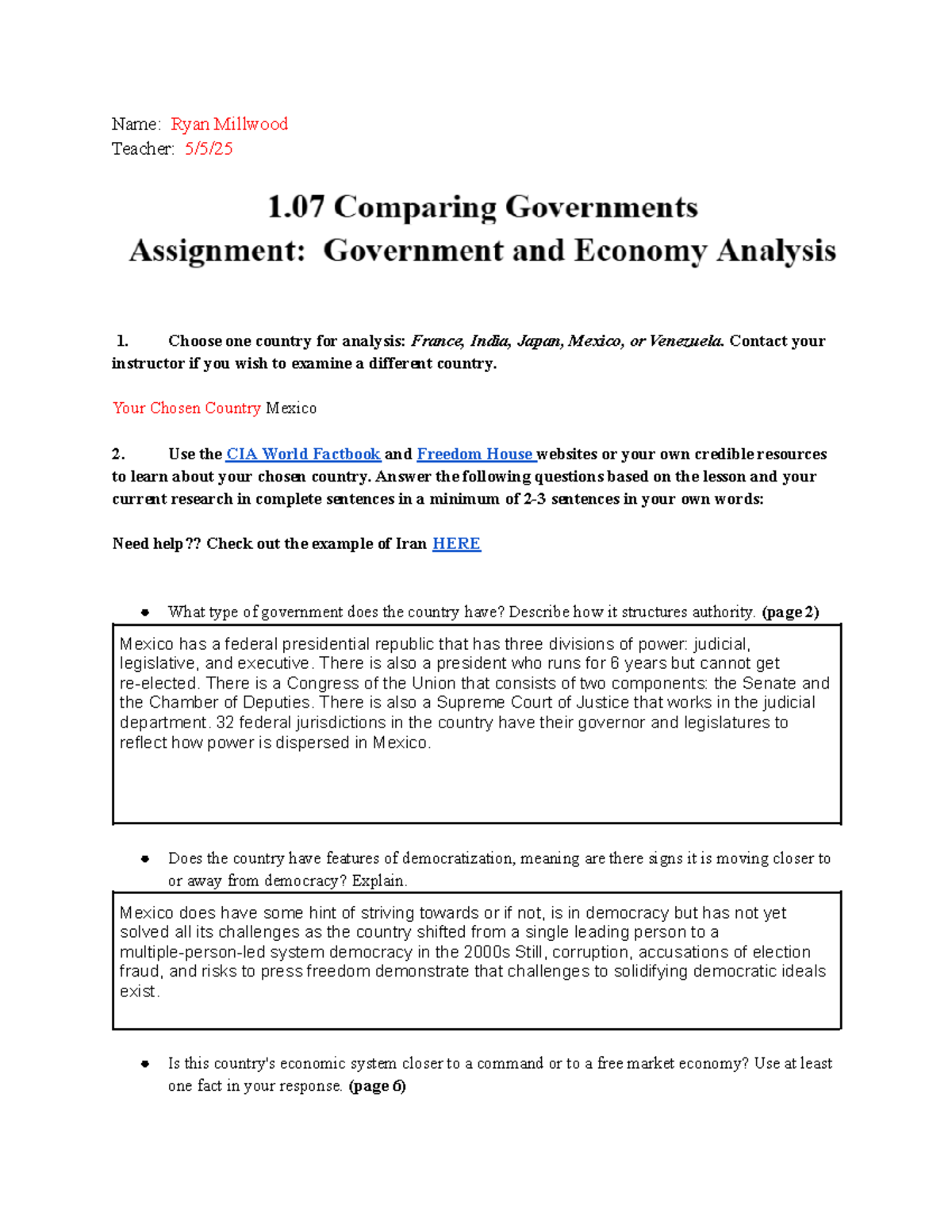 Comparative Analysis of Mexico's Government - 1.07 Spring 2025 - Studocu