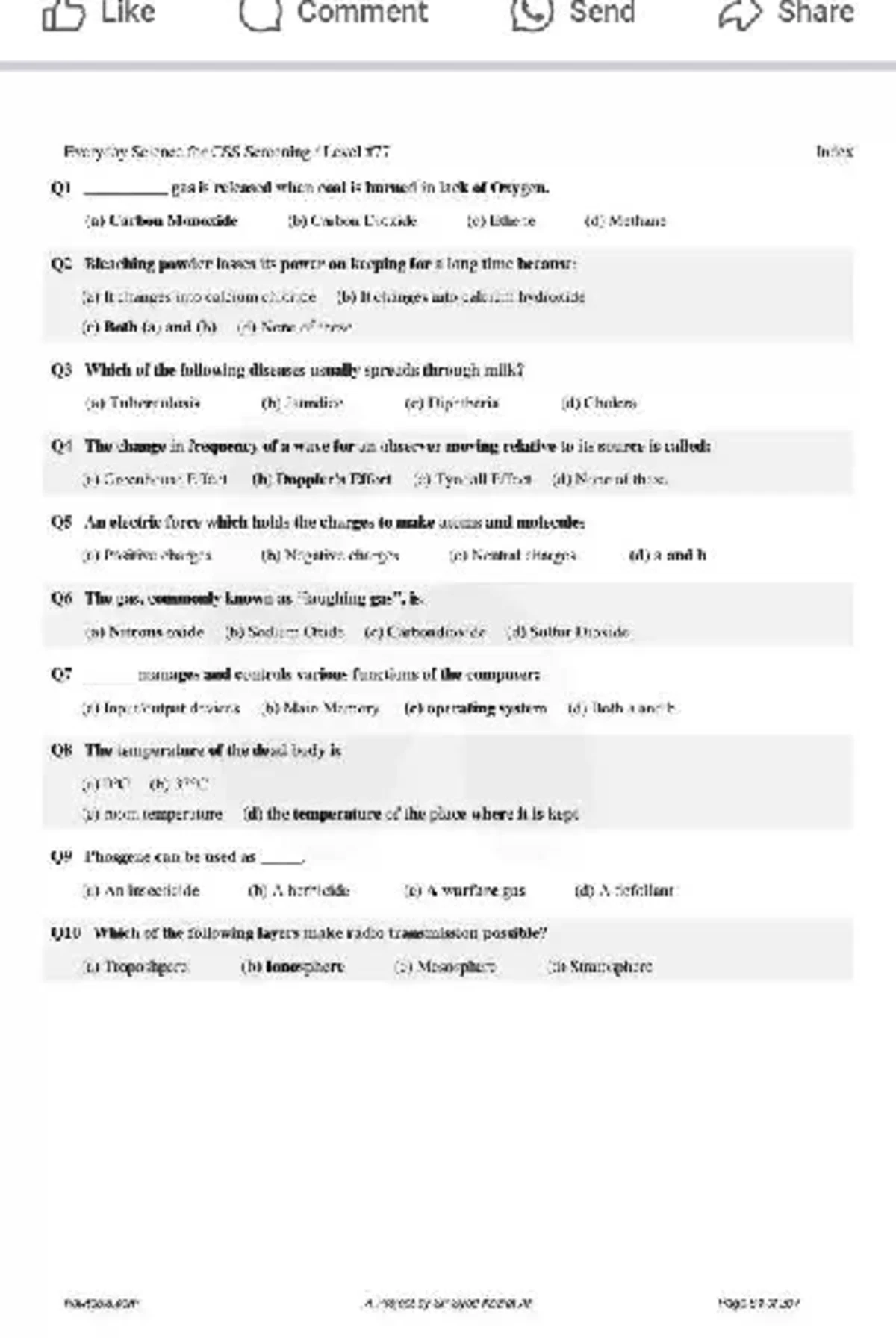 CSS Screening Everyday Science Quiz Questions and Answers - Studocu