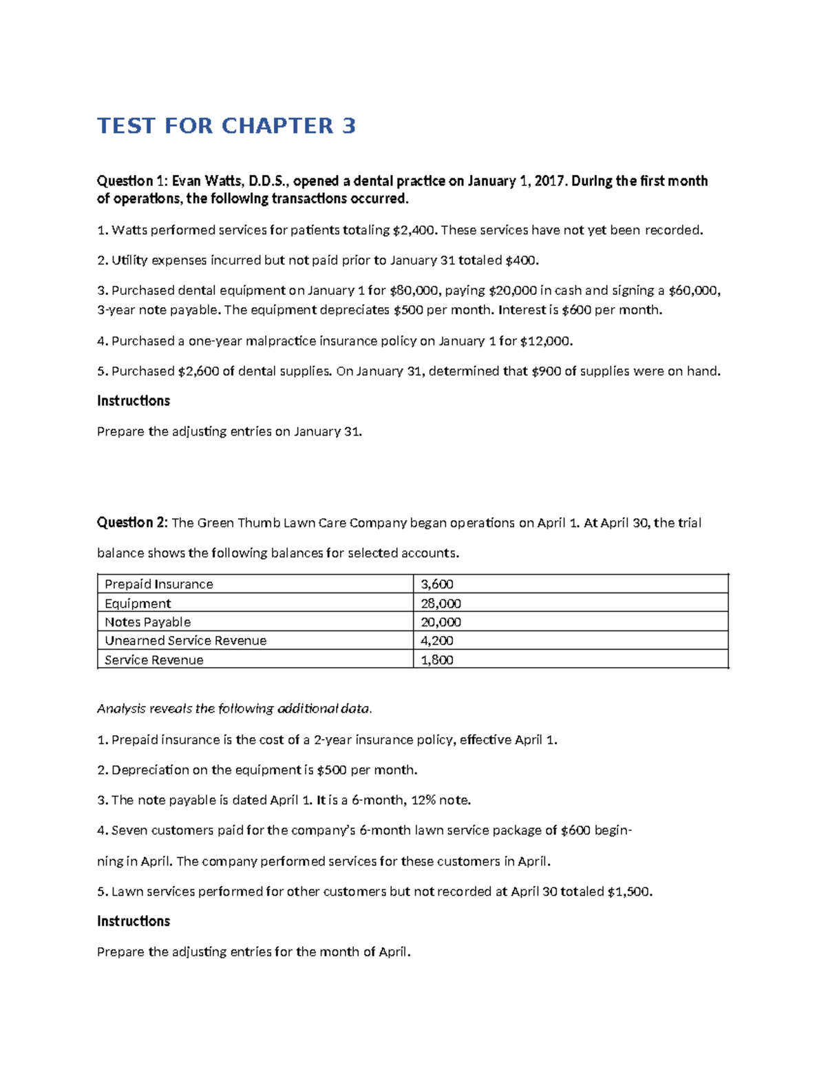 TEST FOR CHAPTER 3 - Financial Accounting Adjustments - Studocu