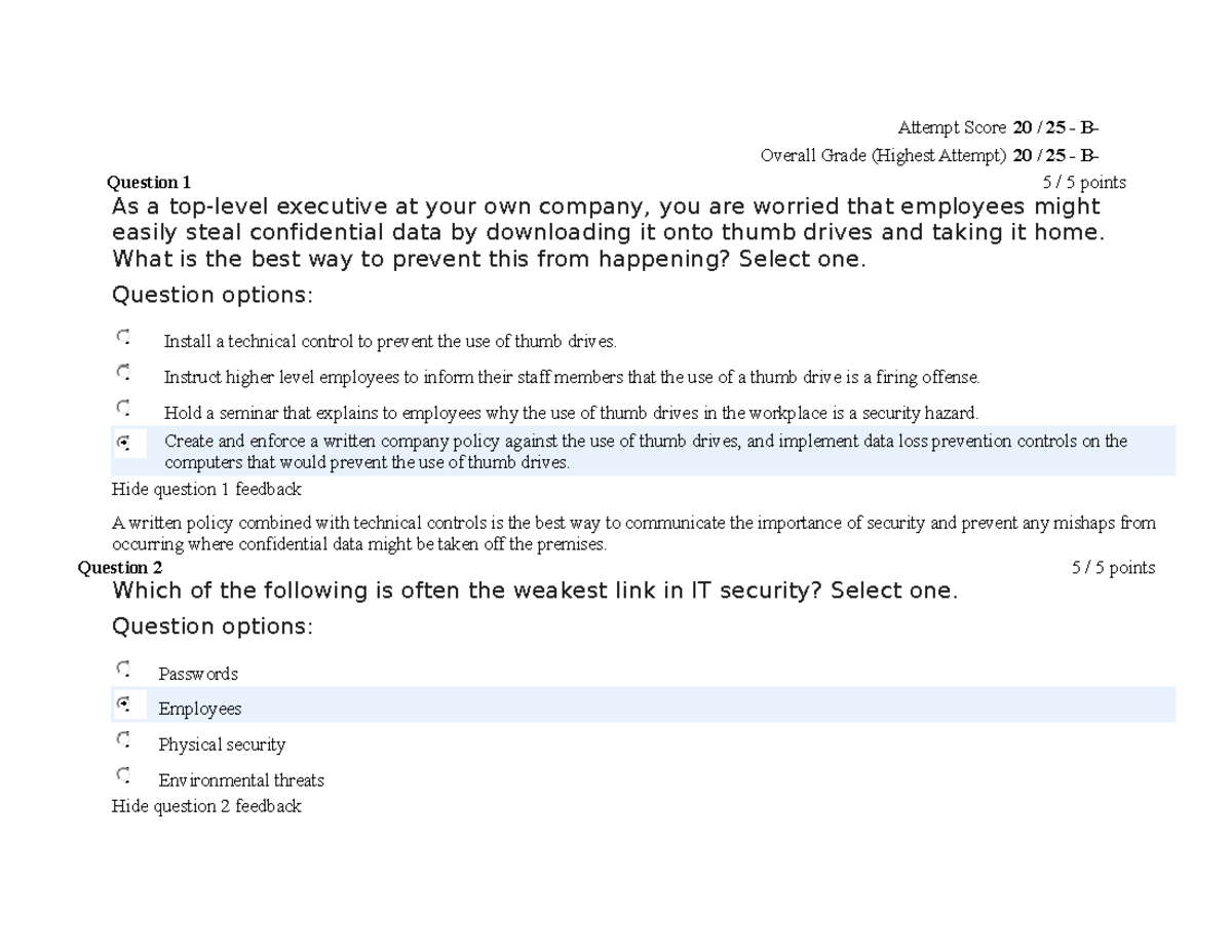 IT-313 1-2 Quiz Review & Answers - Importance of Data Security - Studocu
