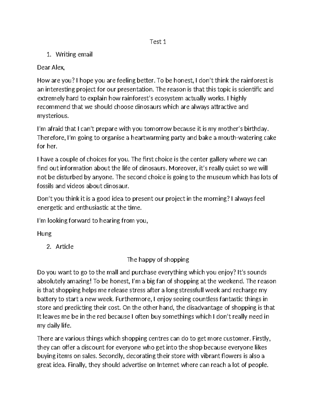 ENG101: Writing Email and Article Test Notes - Studocu