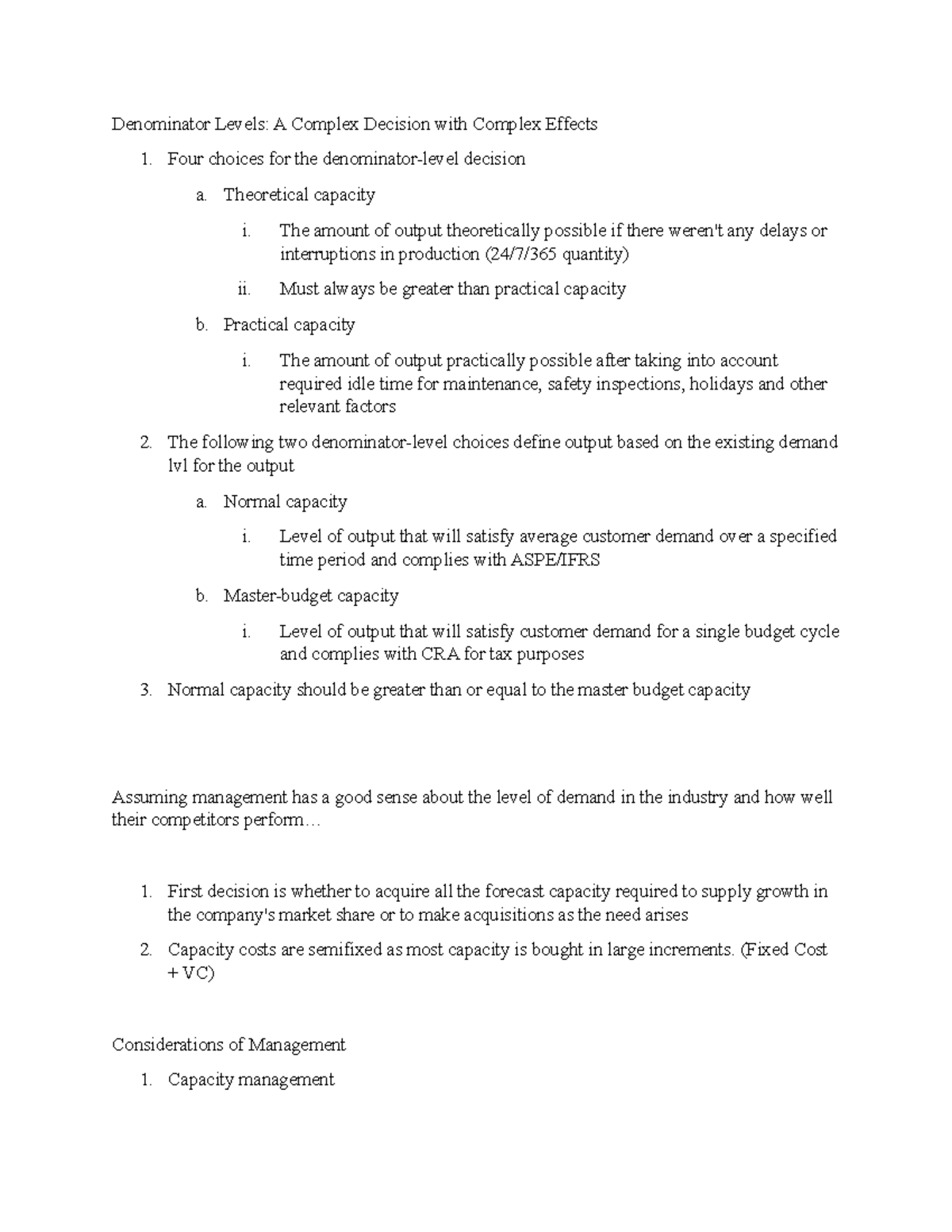 Denominator Levels: Decision Framework for Capacity Management - Studocu