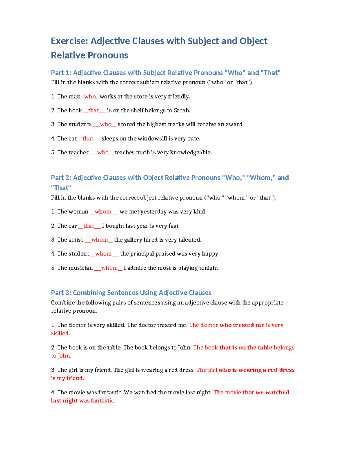 Session 9 - Adjective Clauses Grammar Exercise Notes - Studocu