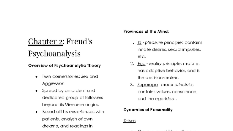 C2-4 Freud Adler Jung - Chapter 2: Freud’s Psychoanalysis Overview of ...