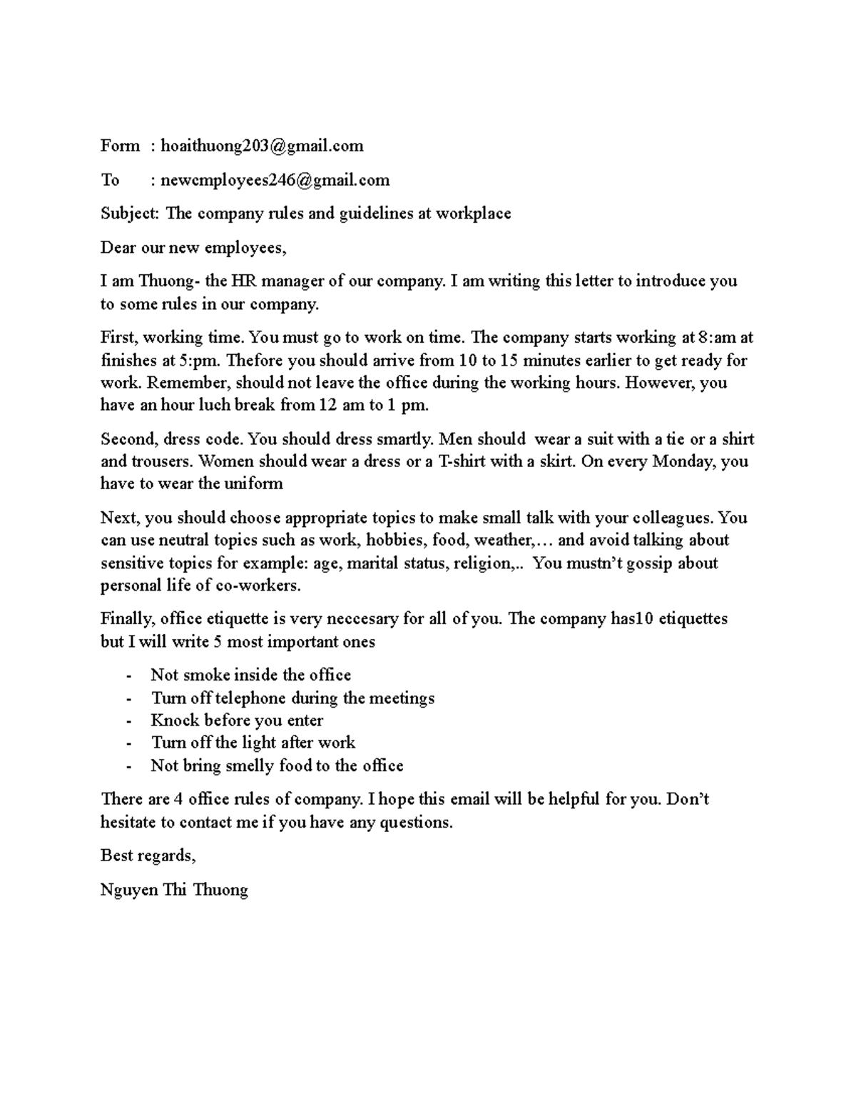 Uint1-TATM1 - writting unit 1 - Form : hoaithuong203@gmail To ...