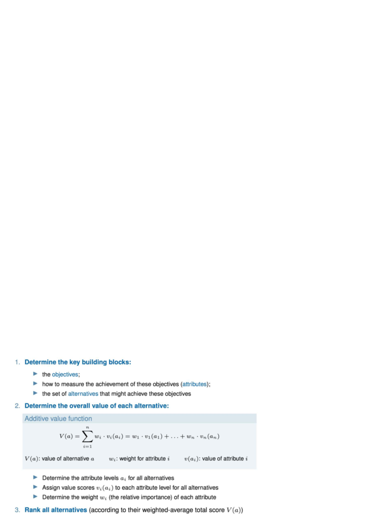 Summary of Chapter 1: Multi-Attribute Value Theory (MAVT) - Studocu