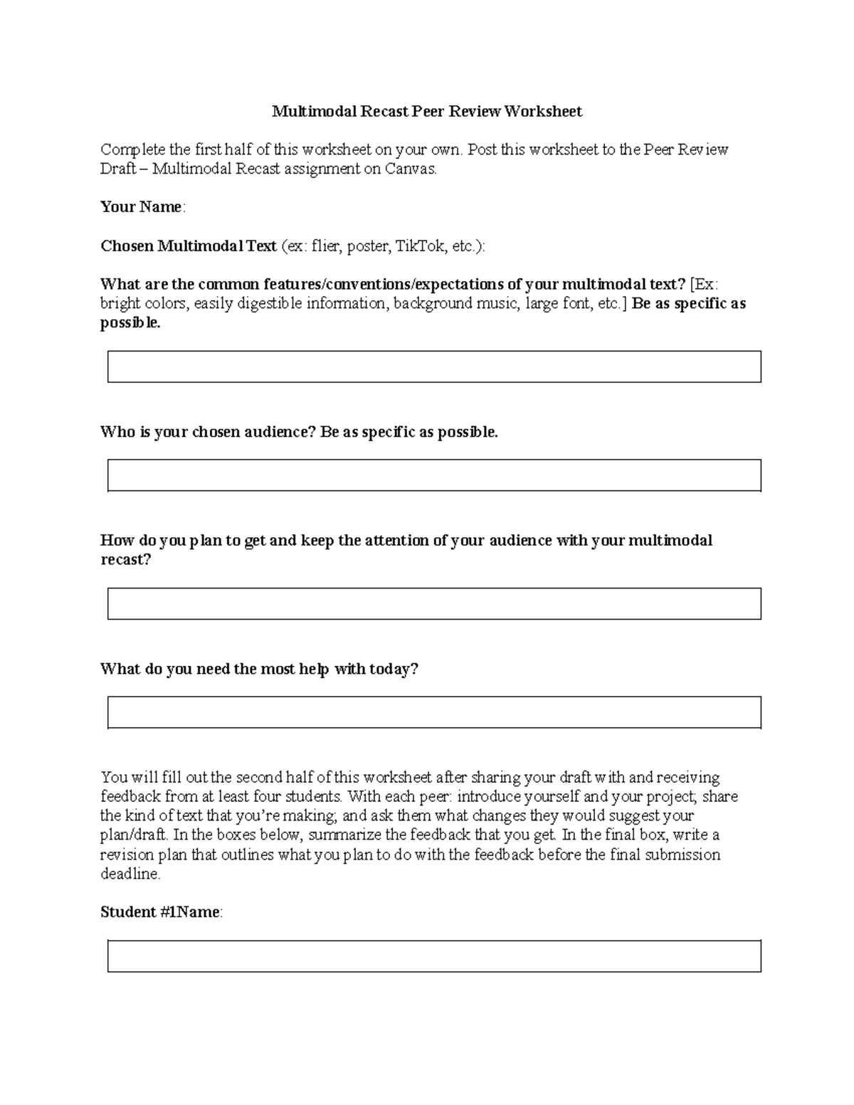 Multimodal Recast Peer Review Worksheet (Assignment) - Studocu