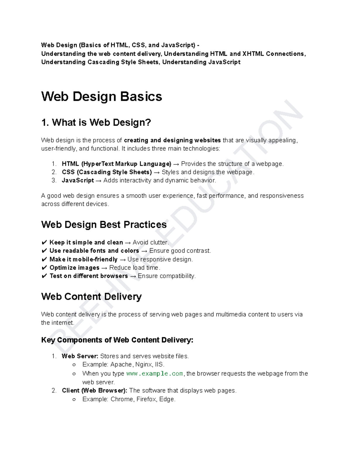 Foundations of Computing: Web Design Basics (HTML, CSS, JS) - Studocu