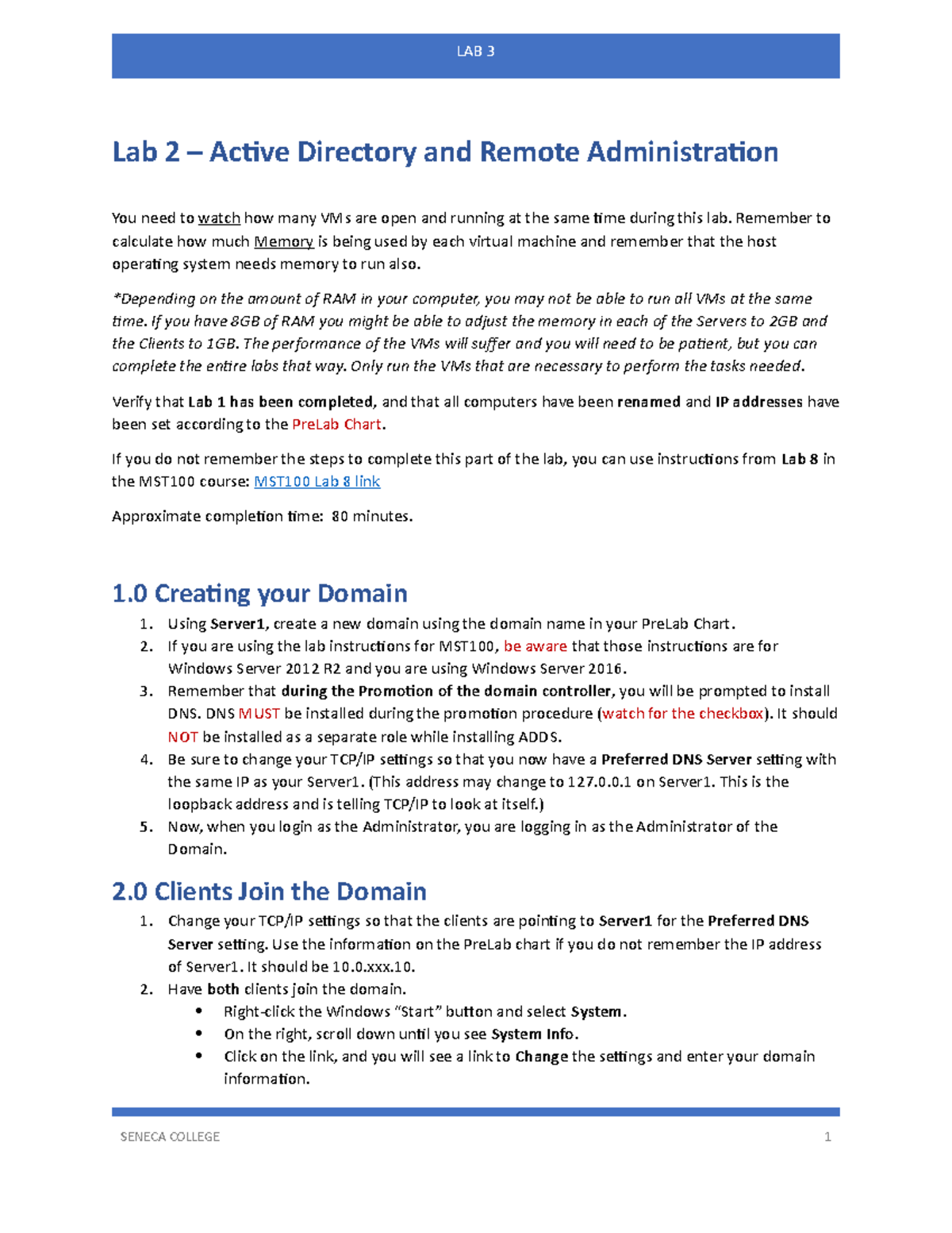 Lab 2 - Active Directory & Remote Administration Guide (MST100) - Studocu