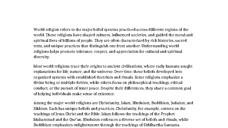 World Religion Overview - World religion refers to the major belief ...