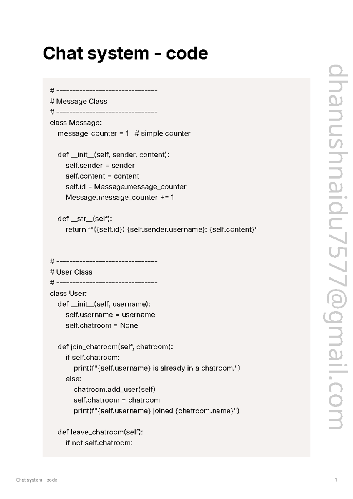 Chat System Code Overview: Message and User Classes - Studocu