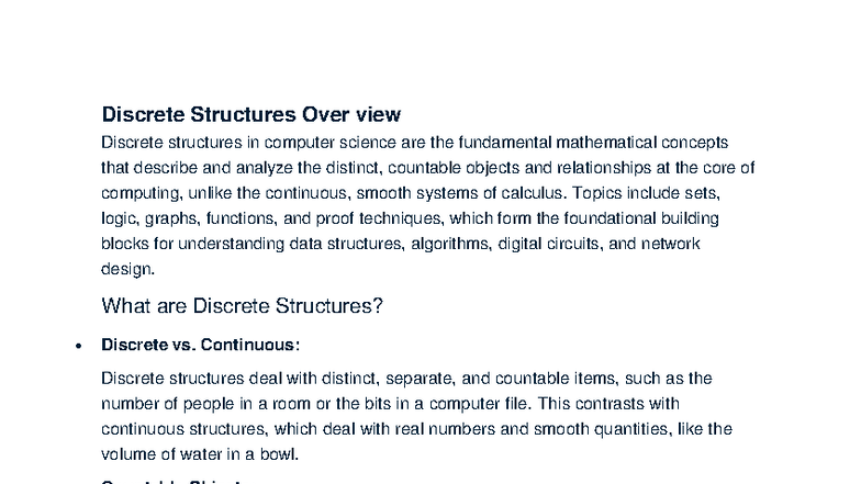 Discrete Structures Overview: Key Concepts in CS - Studocu
