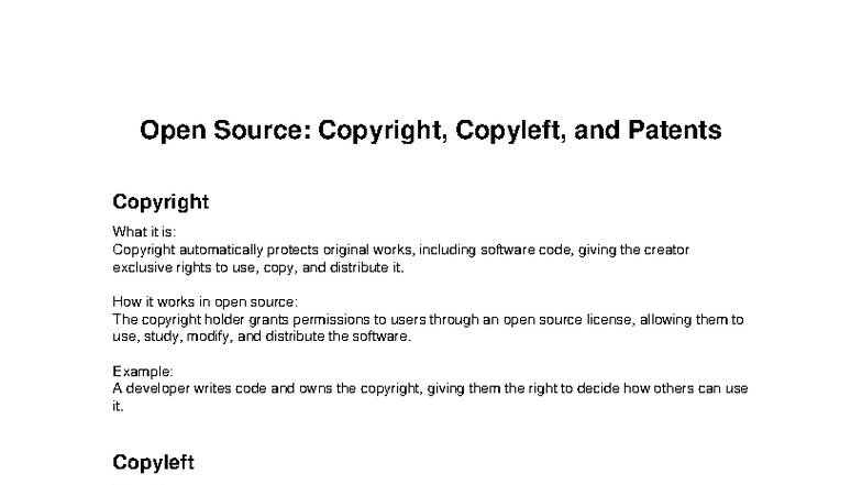 Open Source IP Rights: Copyright, Copyleft, and Patents Explained - Studocu