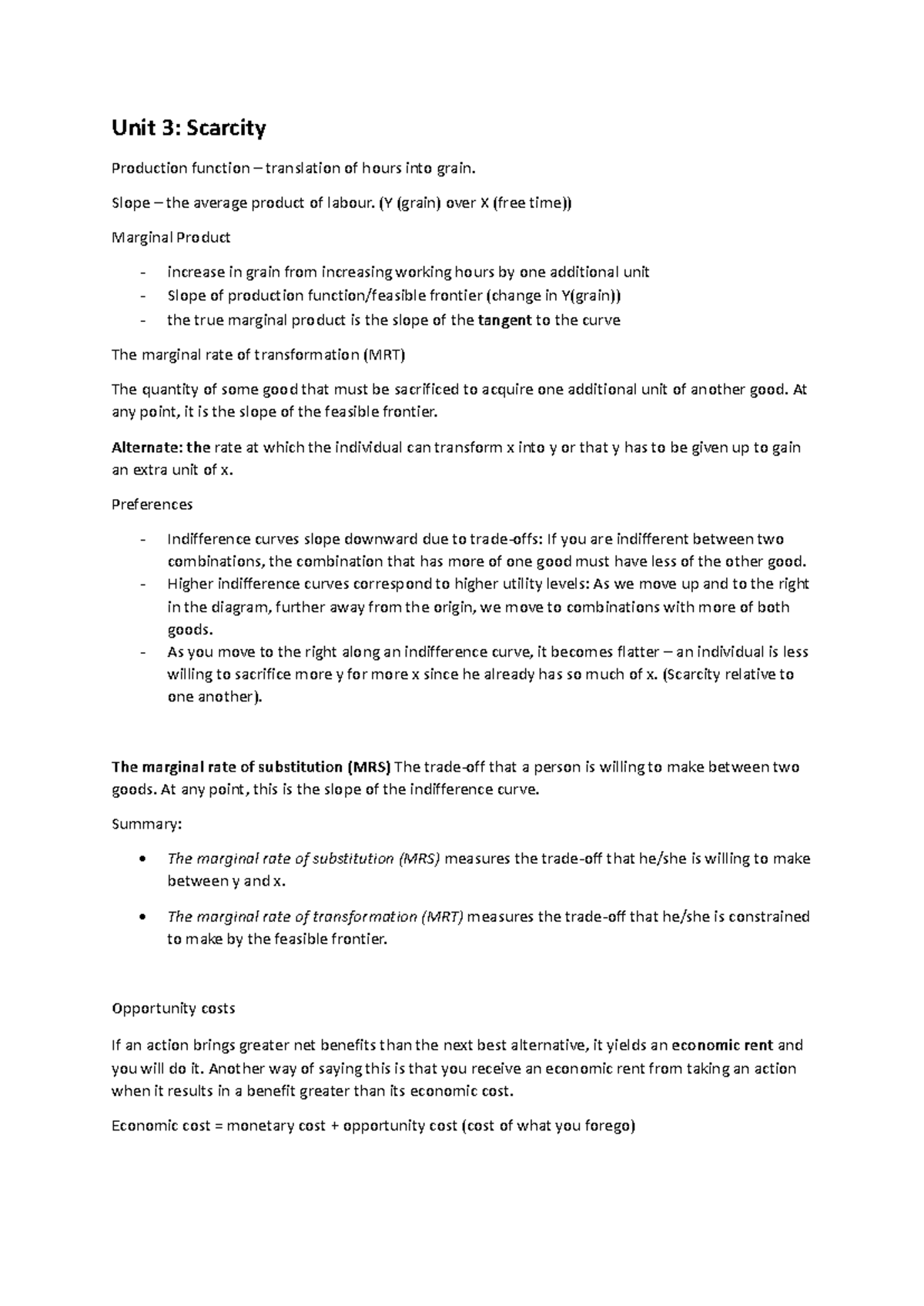 ECO2003 F: Summary of Scarcity, Production Functions, and Inequality ...