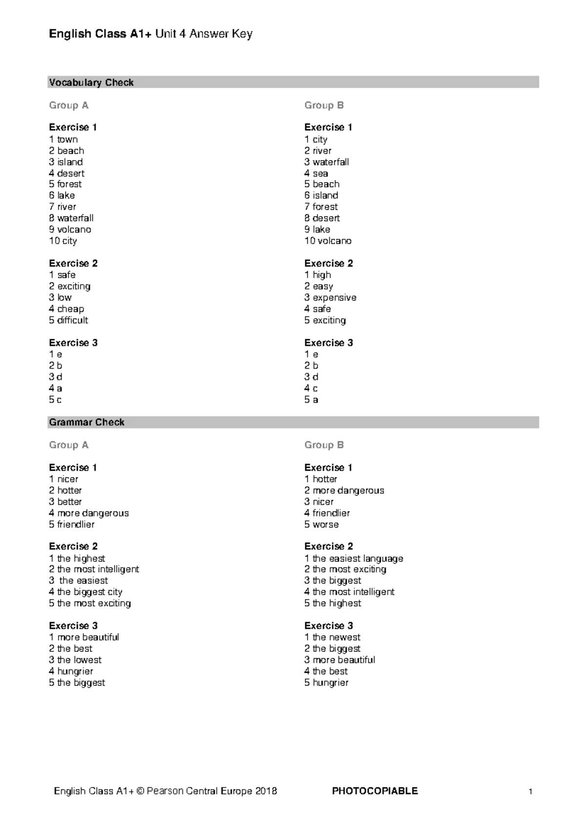 EC A2 Unit 6 Answer Key & Script: Vocabulary and Grammar Exercises - Studocu