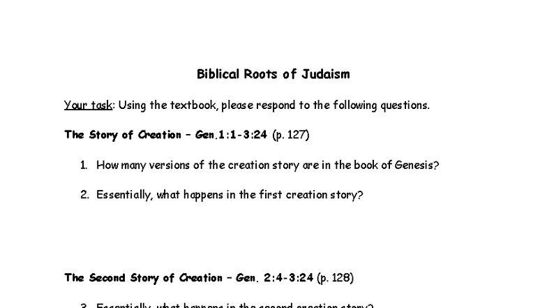 Biblical Roots of Judaism: Key Concepts and Creation Stories - Studocu