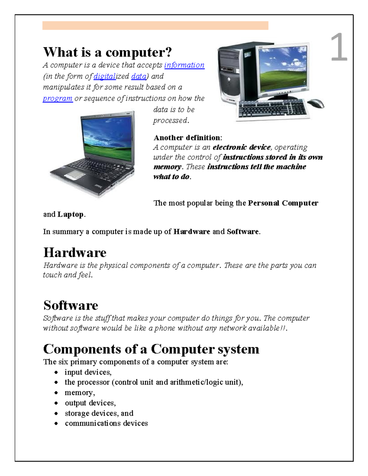 Computer Notes: Understanding Hardware, Software, and Components - Studocu