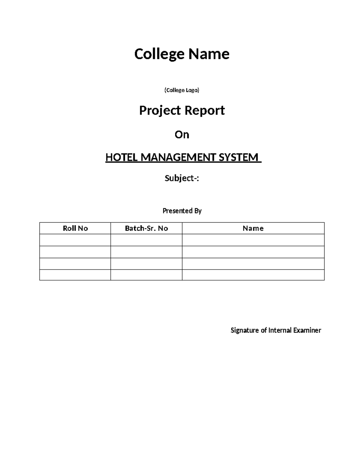 Hotel Management System Project Report (HMS 101) - Studocu