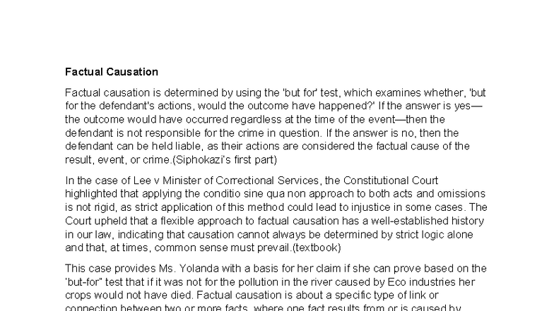Factual Causation and Legal Responsibility - Notes - Studocu