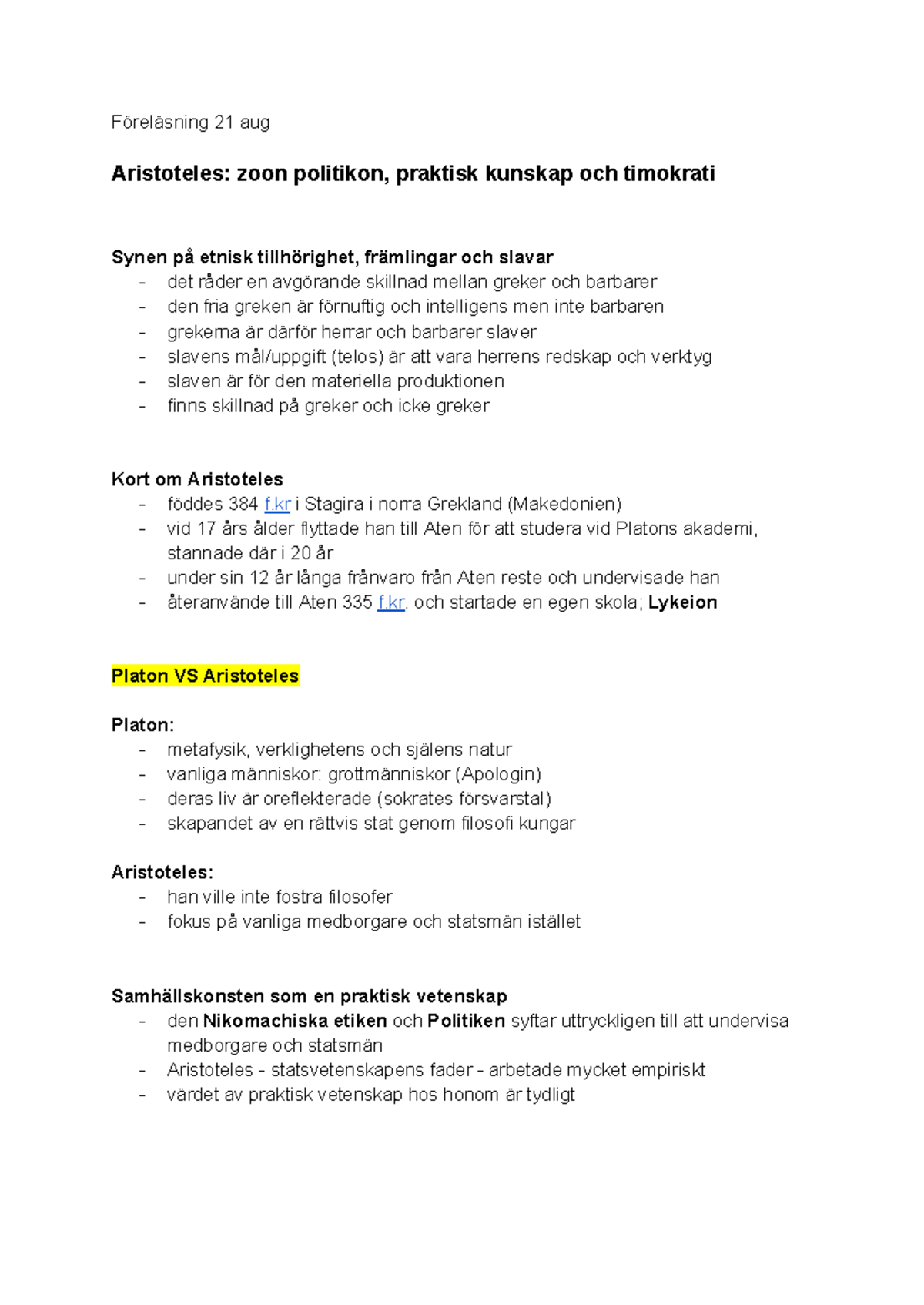 Aristoteles: Zoon Politikon, Praktisk Kunskap & Timokrati - Föreläsning ...