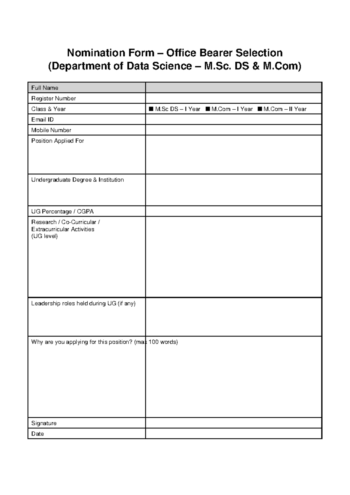Office Bearer Nomination Form - scales and chords - Nomination Form ...