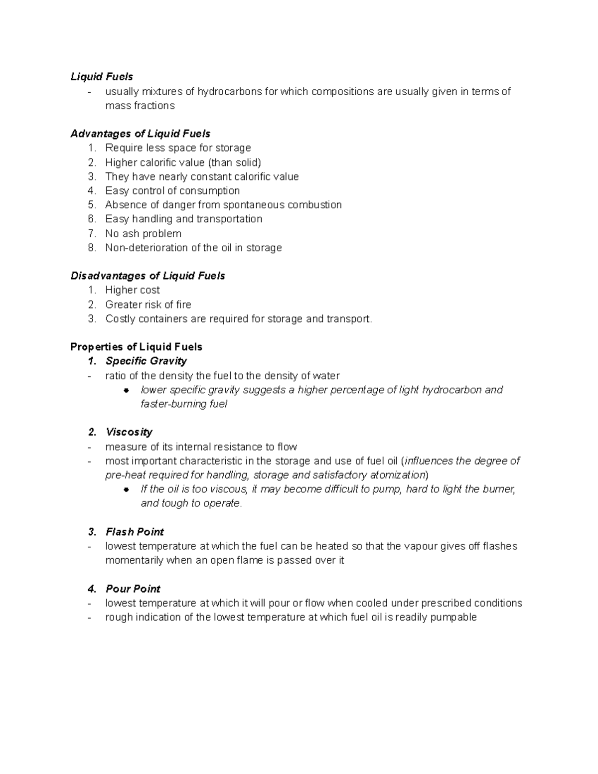 Ch E 103 Liquid Fuels: Properties, Advantages, and Disadvantages - Studocu