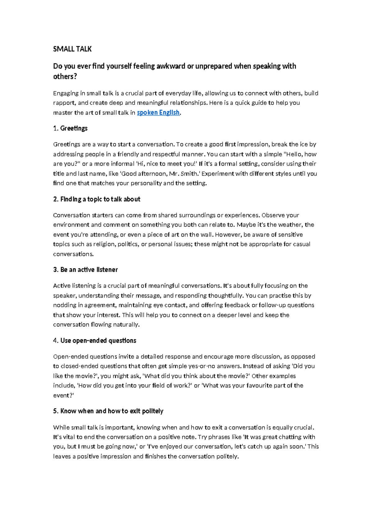 Mastering Small Talk: A Guide to Engaging Conversations - Studocu