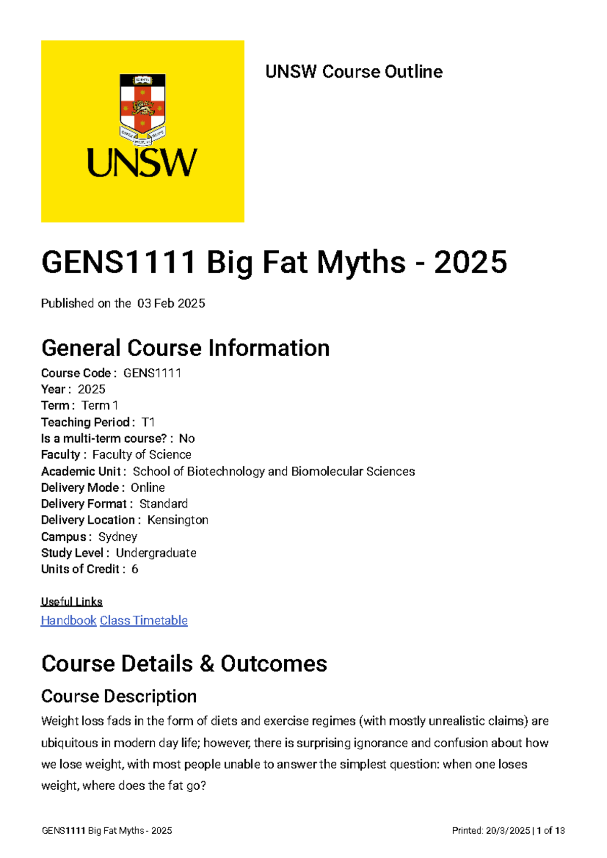 CO GENS1111 Big Fat Myths: Understanding Weight Loss Science 2025 - Studocu