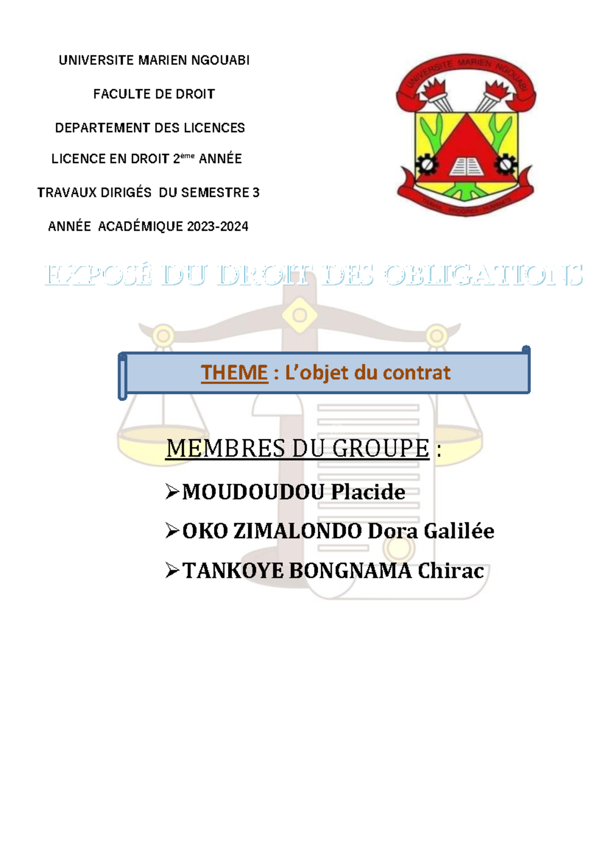 Université Marien Ngouabi-Pro - ####### UNIVERSITE MARIEN NGOUABI ...