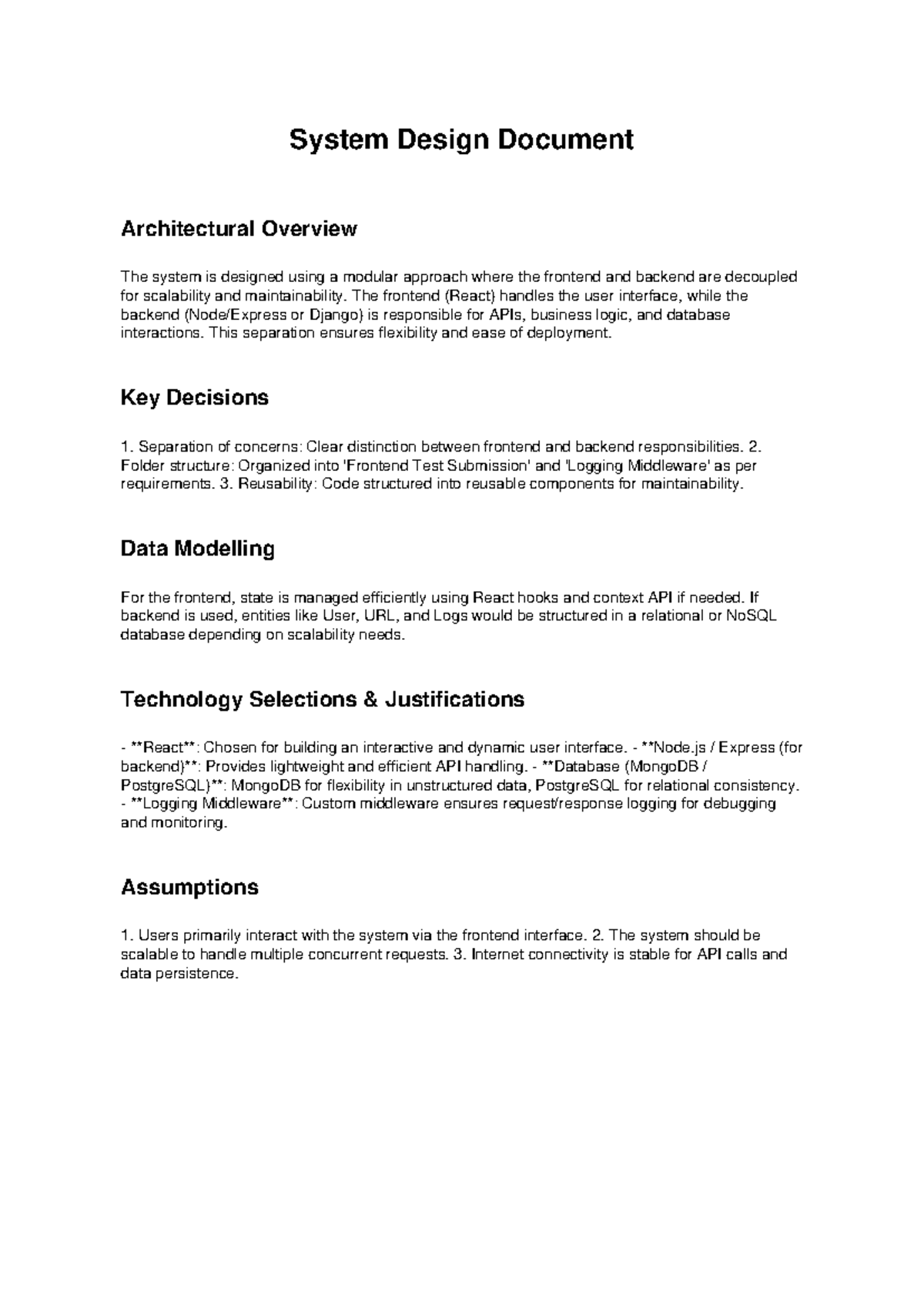 System Design Document: Architectural Overview and Key Decisions - Studocu