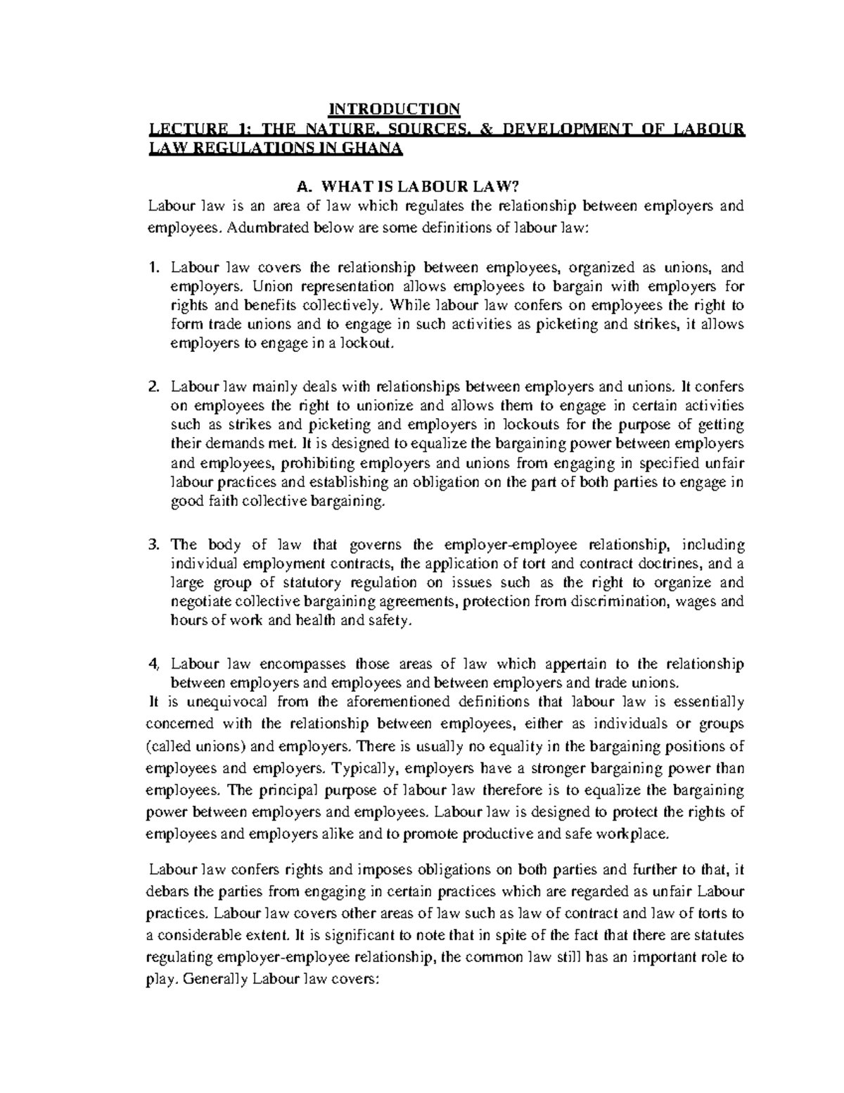 Sources of Labour Law in Ghana - LECTURE 1 Overview - Studocu