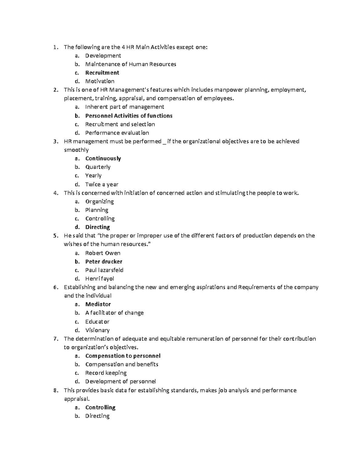 CHRA Questionnaire - REVIEWER - The following are the 4 HR Main ...