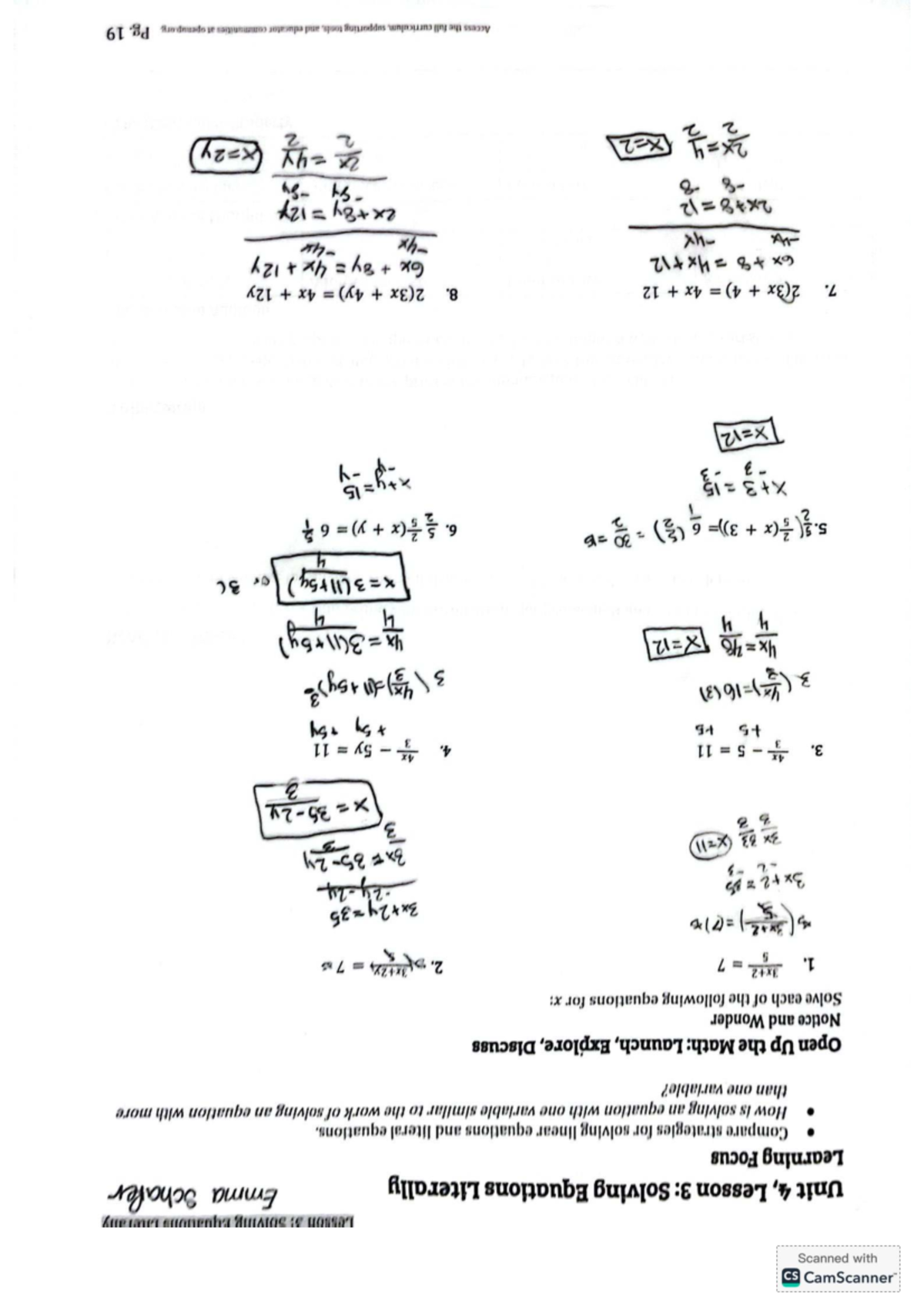 SO ! Unit 4, Lesson 3: Solving Equations Literally Insights and ...
